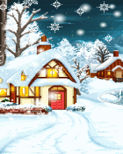 house in winter with falling snow (in Animated GIFs)